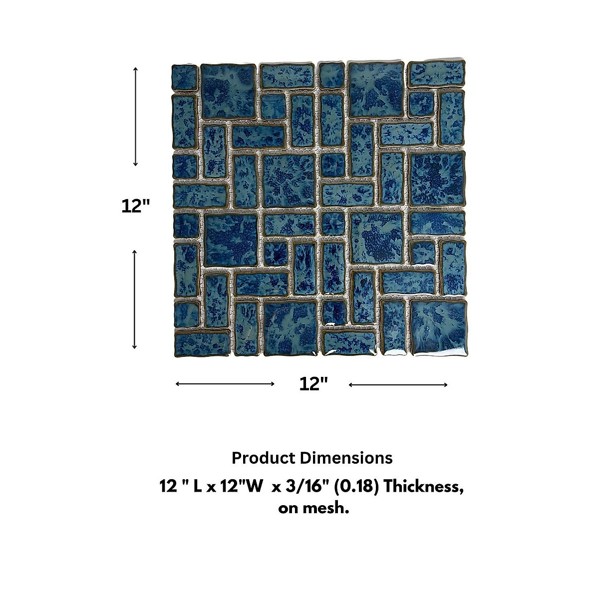 Tenedos TGLFD-RDM-PL Seawater Bluish Green Random Sized Porcelain Glazed Pool Mosaic Floor and Wall Tile for Backsplash, Kitchen, Bathroom, Swimming Pool (1 Sheet)