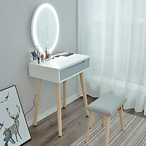 ARTETHYS Makeup Vanity Table Set with 3 Adjustable Lighted Mirror Small Vanity Desk with Drawer and Lights White Makeup Vanity Desk with Chair for Small Space Bedroom