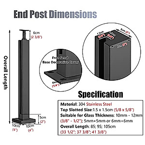 Glass Railing Post Black Metal Glass Railing Post for Indoor Outdoor, Heavy Duty Floor Standing Square Balustrade System with Base Cover, Deck Balcony Loft Guardrails