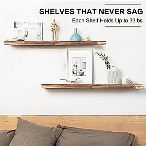 Floating Shelves, 24 Inch Wall Shelf Set of 2, Rustic Wood Shelves for Wall Storage, Wall Mounted Wooden Display Shelf for Bathroom Bedroom Kitchen Garage, Carbonized Black