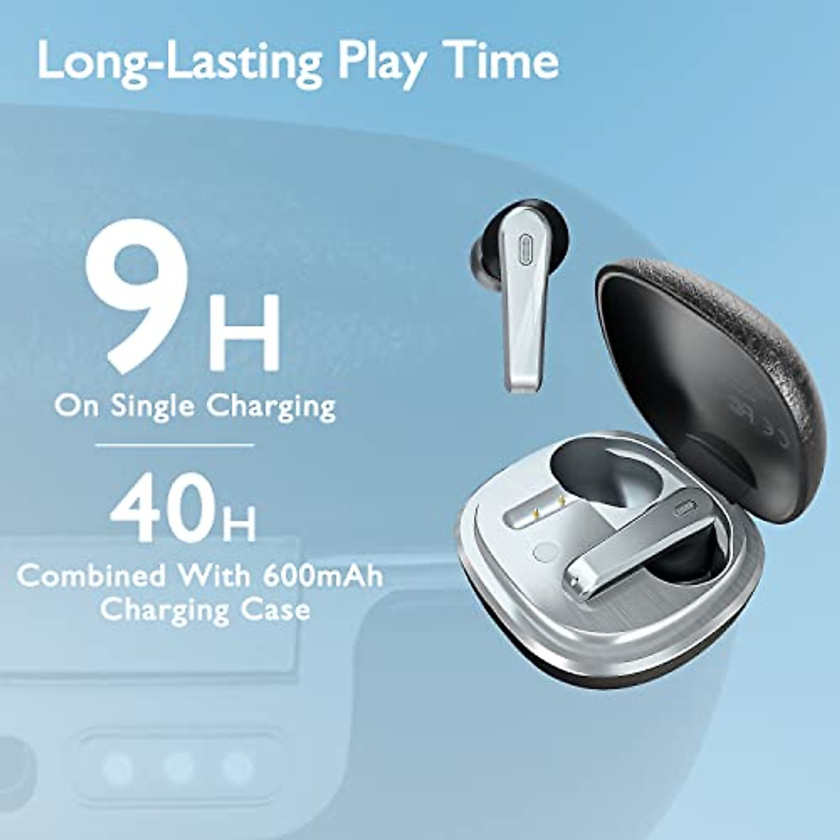 BESUE Wireless Earbuds Bluetooth 5.2 Earphones, 4 Mics ENC Noise Cancelling for Phone Calls, 40 Hours Playtime with USB-C Charging Case, Deep Bass Bluetooth Earbuds for Gaming/Sports/Workout/Meeting