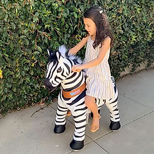 PonyCycle Zebra Kids Ride on Toys Kids Scooters Classic Model U (with Brake/ 36" Height/Size 4 for Age 4-8) Pony Cycle Ride on Zebra Plush Toy Stuffed Animal Toy Model Ux468