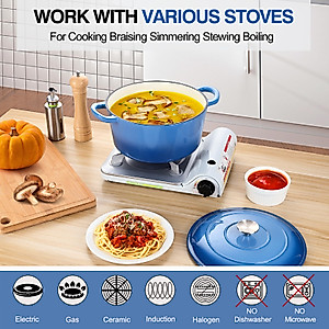 6 Quart Enameled Dutch Oven with Lid, P&P CHEF Cast Iron Dutch Oven Pot, Enamel Round Dutch Oven Cooking Pot for Braising, Stewing, Roasting, Baking, Various Stoves & Oven Safe, (Blue)