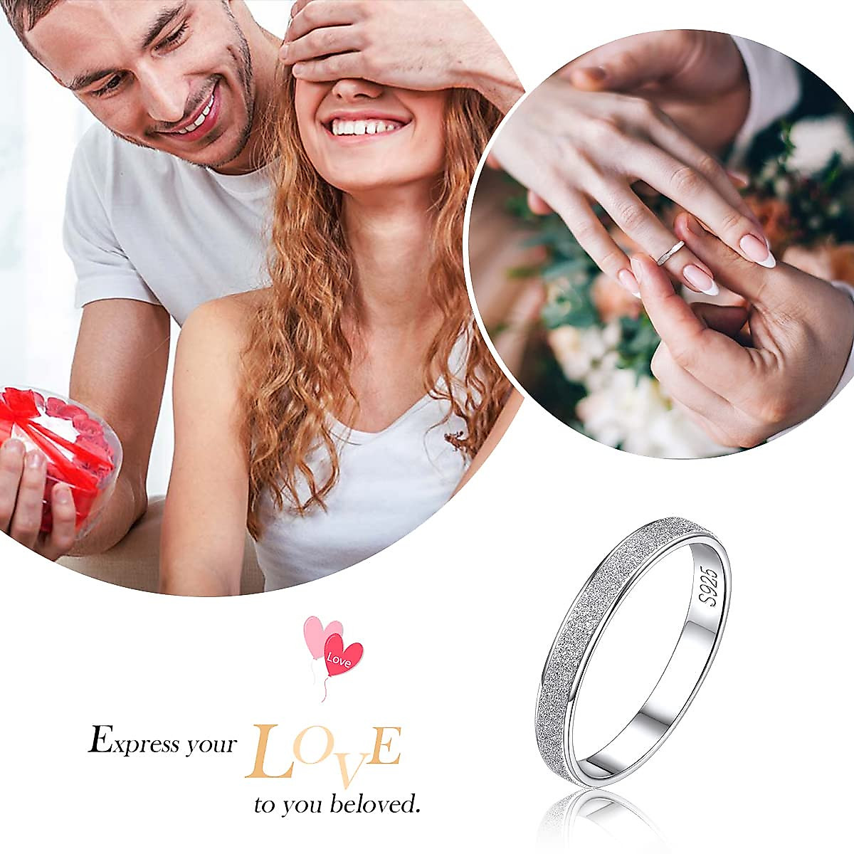 ChicSilver 925 Sterling Silver Sandblast Finish Rings Classic Simple Tarnish Resistant Comfort Fit Wedding Band 3mm Ring Size 10