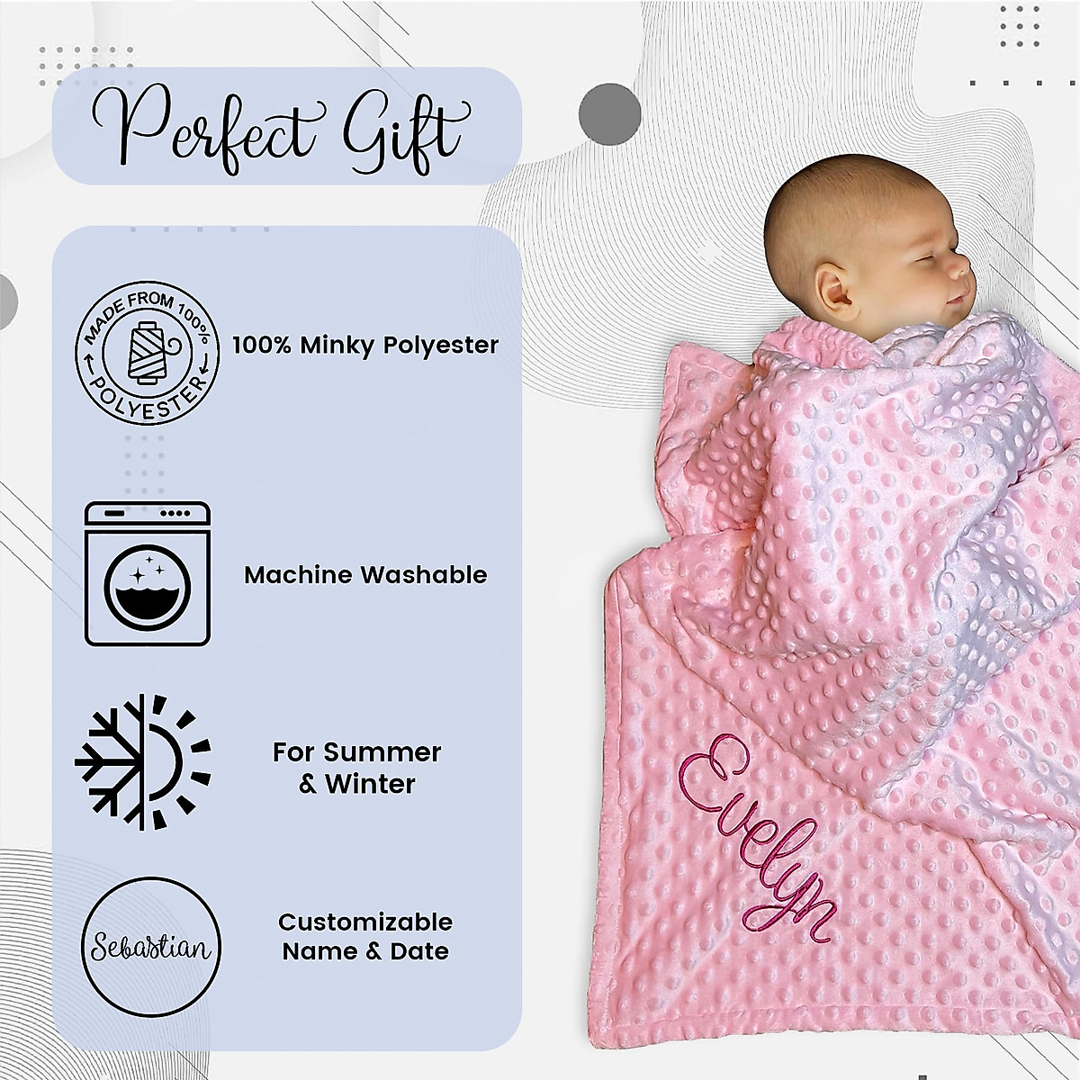 AleMir Fashion Embroidered Blanket Baby – Beautiful Monogrammed Blanket – Large Personalized Baby Blanket for Boys and Girls – Soft Polyester Baby Blanket with Custom Name – 28 x 34-inch