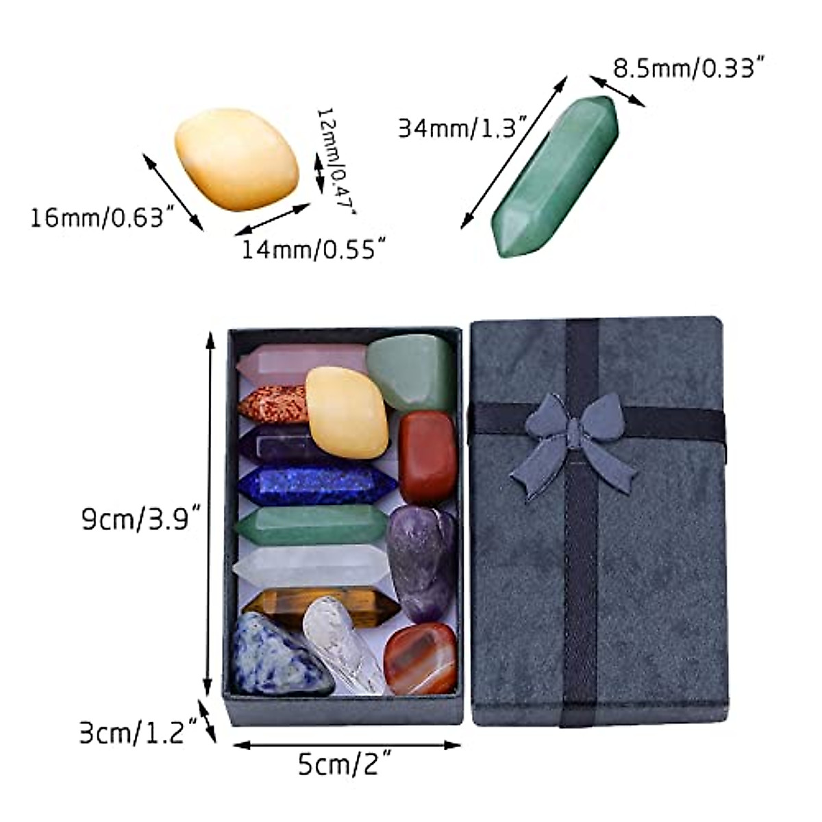 Crystal Chakra Yoga Stone, Natural Crystal Hexagonal Column, Spiritual Meditation Therapy Tumbled Stones, DIY Gift Box Decoration Matching Set (Black)