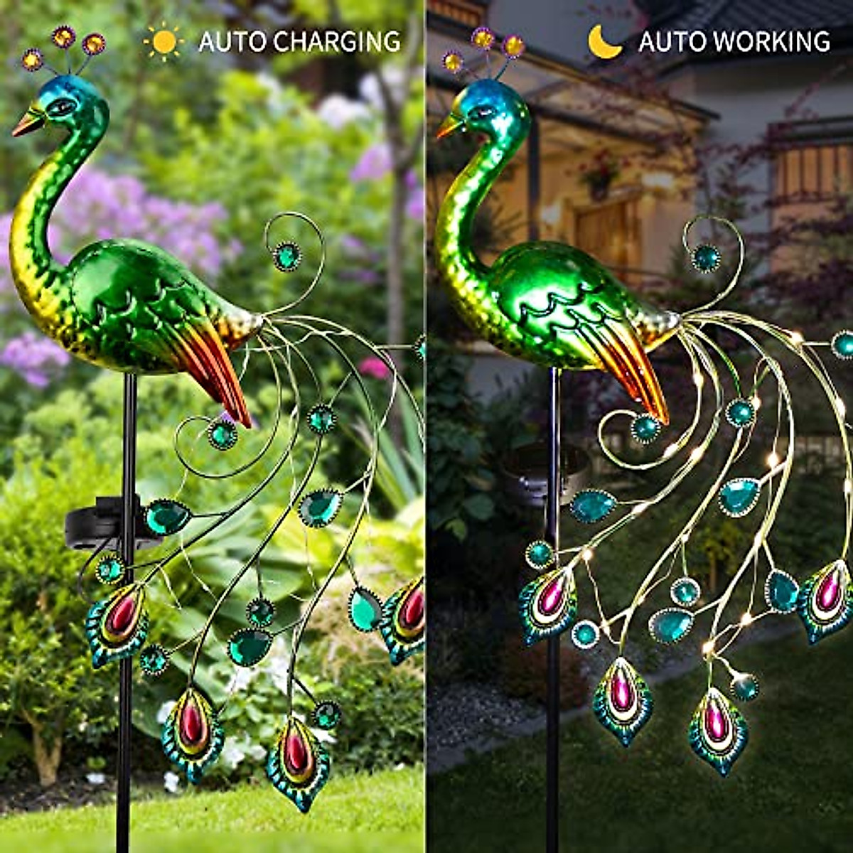 Glintoper Solar Garden Lights, 39 Inch Height Outdoor Metal Peacock Decorative Garden Stakes, Mothers Day Ideal Gifts, Waterproof Path Lights Lawn Stake Ornaments for Patio Pathway Yard Decoration
