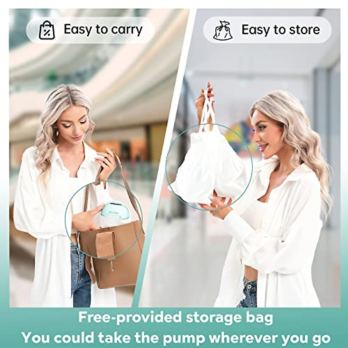 MomMed Double Wearable Breast Pump, Hands-Free Electric Breast Pump with 3 Mode 12 Levels, Leak-Proof Design & Low Noise, 27mm All-in-One Painless Breastfeeding Breast Pump, Extra 24mm Flange Inserts