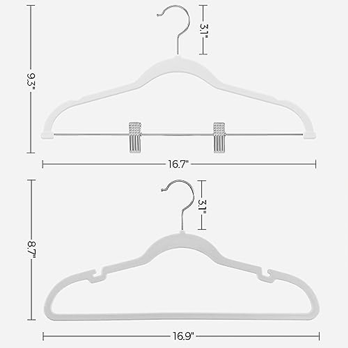 SONGMICS 50-Pack Coat Hangers and 30-Pack Pants Hangers Bundle, Velvet Hangers, Non-Slip Clothes Hangers, Velvet Hangers with Adjustable Clips, White and Light Pink UCRF029W05 and UCRF012W02