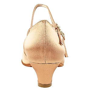 Very Fine Dance Shoes - Ladies Practice, Cuban Low Heel Ballroom Dance Shoes - PP201-1.2-inch Heel and Foldable Brush Bundle - Tan Satin - 4.5
