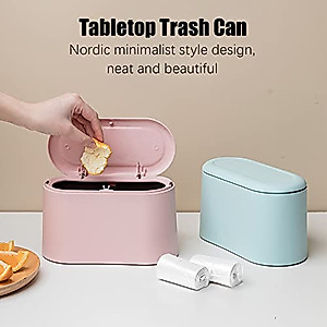 SHAIDOJIO Mini Trash Can, Desktop Wastebasket with Lid, Removable Small Garbage Can, Pop Up Tiny Countertop Trash Bin for Desk Office, Bedroom, Bathroom, Vanity, Coffee Bar Tabletop (Light Blue)