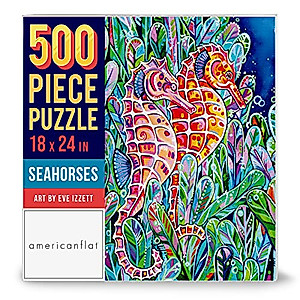 Americanflat 500 Piece Jigsaw Puzzle, 18x24 Inches, Seahorses Art by Eve Izzett