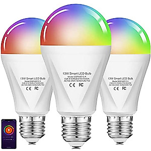 13W Smart Light Bulb(120W Equivalent)Wixann A19 E26 1300Lumens LED Color Changing Light Bulbs, adjustable 16 Million DIY Colors and Music Sync 2700K-6500K WiFi Bulbs Work with Alexa, Google Home-4Pack