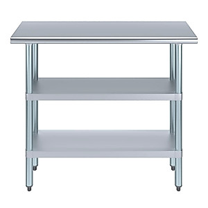 AmGood Stainless Steel Work Table with 2 Shelves | NSF | Metal Utility Table (48" Long x 14" Deep)