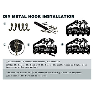 AVJERA Lord Key Rings Key Holder for Wall, Nail-Free Key Holder, Key Hook for Entryway Hallway, Wall Mounted Dragon Key Hooks, Black,11.4''7''0.3''