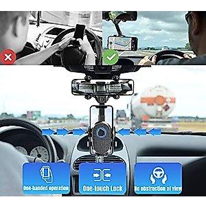 DUCTIAIARY 【2 Generation Upgrade】 Phone Mount for Car丨Adjustable Rearview Cell Mount丨360°Rotatable and Retractable Car Phone Holder, Universal Mirror Phone Holder for All Mobile Phones - More Stable