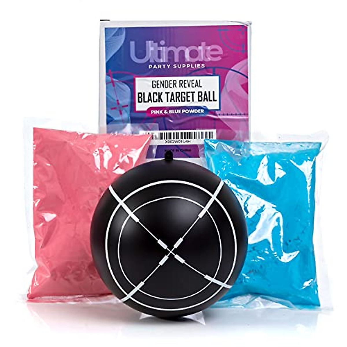Gender Reveal Black Target Ball | Pink & Blue Kit | Powder 6 Inch Shooting Ball | Gender Reveal Party Ideas | Ultimate Party Supplies