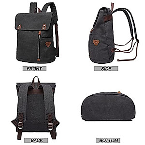 Rexmore Vintage Canvas School Backpack, Large Travel Rucksack Daypacke Lightweight College Bookbag 15.6 Inches Laptop Bag For Men Women,Black