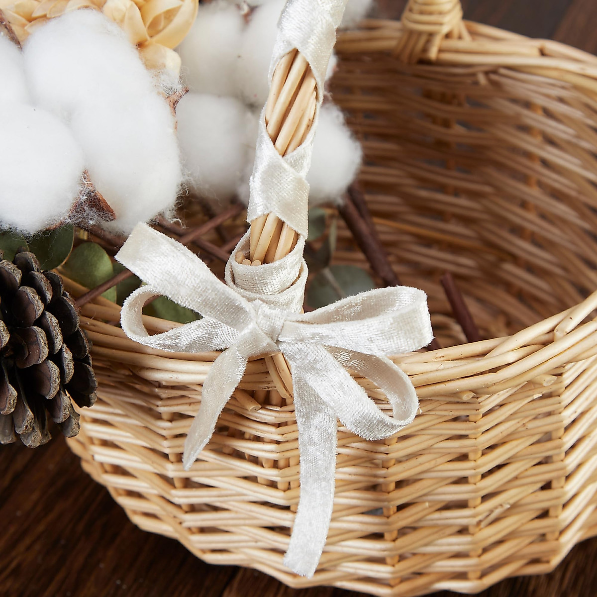 Keypan Ivory White Velvet Ribbon Double-Sided Handmade Glossy Fabric Trim Wooden Spool Thin Ribbons for Christmas Tree Gift Wrapping Crafts Wedding Flower Bouquet 3/8 inch x 5YD 3 Rolls