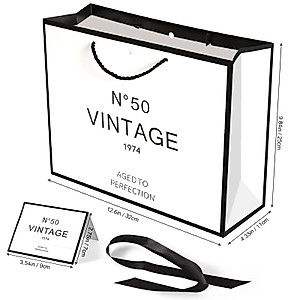 50th Birthday Gift Bags for Men Women, White and Black Keepsake Gift Paper Bag for Her N°50 Fifty Anniversary Party Present Shopping Tote Bags Women 50 Year Old Decorations Idea