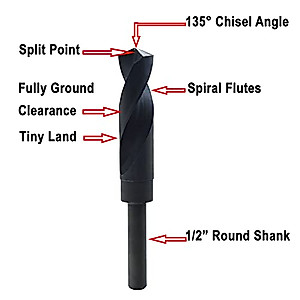 MAXTOOL 55/64" Silver and Deming Drill Bits HSS M2 S & D Drill Bits Prentice Twist Drills Black Oxide 1/2" Reduced Shank 6" OAL; SD02B00R055