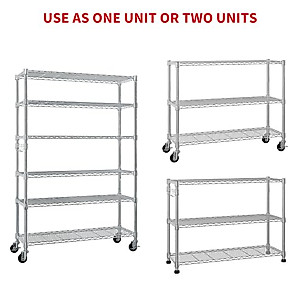 TkeyMylonix 6-Tier disassembly and Free Assembly NSF-Certified Steel Wire Shelving with Wheels for Garage Basement, Silvery
