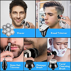 Electric Head Shavers for Bald Men, 7D 5-in-1 WeChip Bald Head Shavers for Men, Modern Design Head Razors for Bald Men, Wet/Dry Men's Electric Shavers Cordless, Anti-Pinch, LED Display Grooming Kit