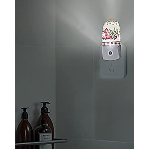 Christmas Tree Truck Night Light, LED Plug in Night Light, Red Green Plaid Xmas Snowflake Elk Wood Night Lights with Dusk to Dawn Sensor Decorative Kids/Adults Nightlight for Bedroom Bathroom