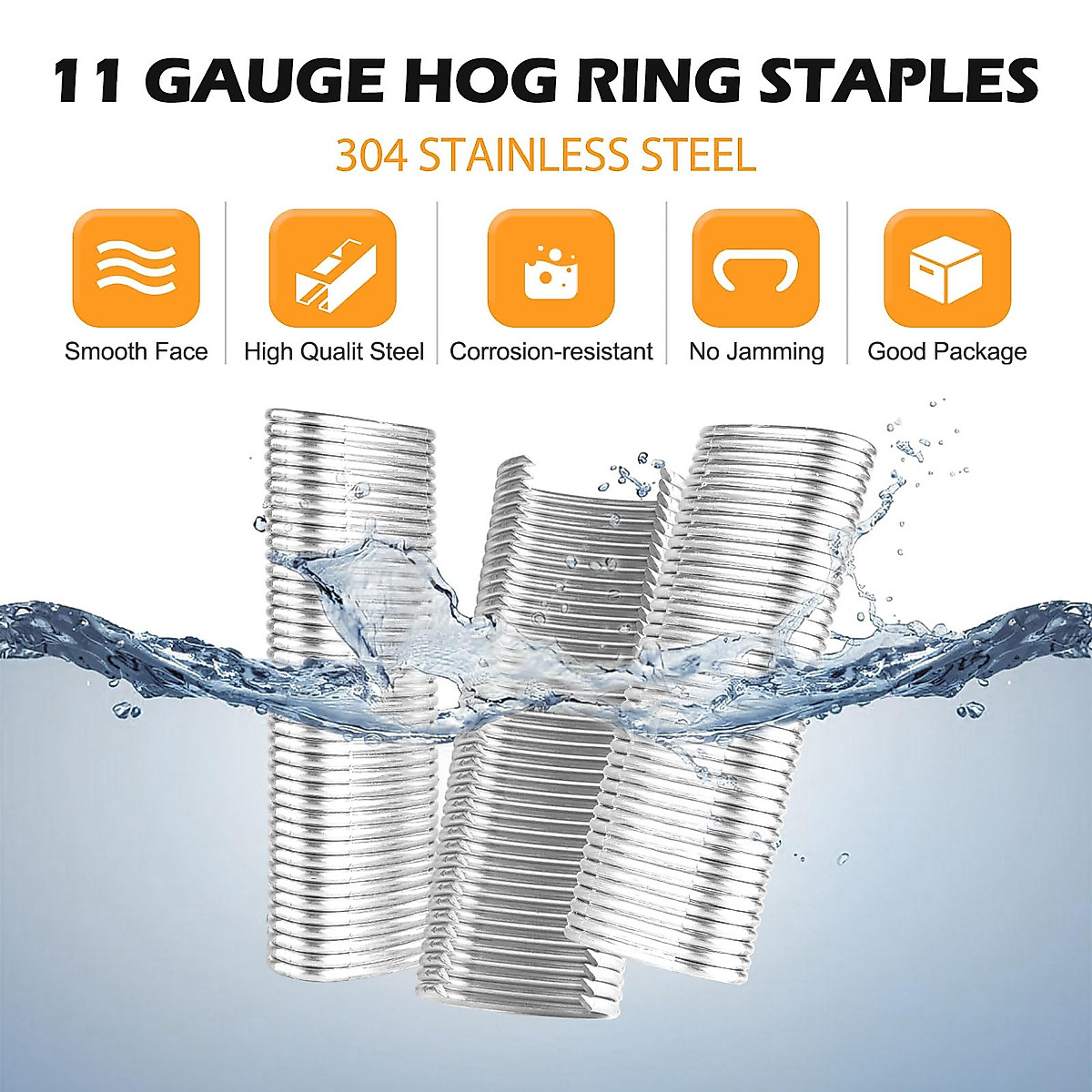 KIMSING - AC50 11 Gauge 304SS Hog Ring Staples, 320 Pcs/Box, 1 1/2" (38.7mm) Crown, C Type Staples for Gabion, Wire Cages, Fencing