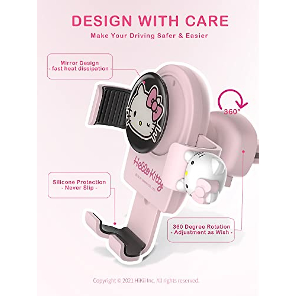 L'Puluva Phone Mount for Car, Car Phone Holder 360 Degree Adjustable Pink Air Vent Clip Car Phone Mount Compatible with All Cell Phones, Cell Phone Holder Car Accessories for Women and Girls