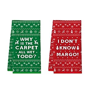 Christmas Vacation Decorations, 2Pcs Funny Christmas Kitchen Towels, Griswold Family Cousin Eddie Christmas Vacation Merchandise, Holiday Bathroom Decor - Why is The Carpet All Wet? I Don't Know Margo