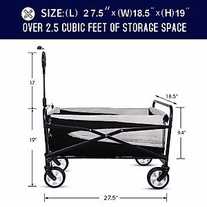 Collapsible Wagon Cart Curvy Wave in The Sand Shore of Beach in Black and White Foldable Utility Wagon Large Capacity Garden Cart with Push Bar for Beach Camp Outdoor Shopping