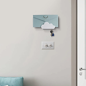 TWONE White Cloud Magnetic Wall Key Holder Plus, Mail Organizer Wall Mount with 3 Magnets Hooks for Entryway and Home