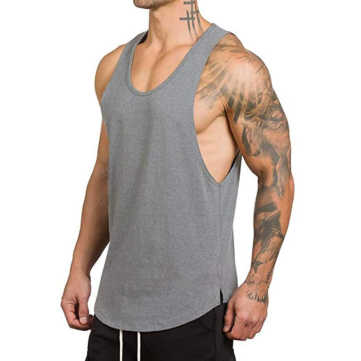 Muscle Killer 3-Pack Men's Muscle Gym Workout Stringer Tank Tops Bodybuilding Fitness T-Shirts (Small, Black+Gray+White)