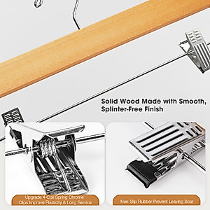 Ulimart Wooden Pants Hangers 12 Pack Pant Hangers with Clips,Skirt Hangers,Adjustable Heavy Duty Clip Hangers,Hangers for Pants,Jeans,Slacks,Shorts （ Natural）