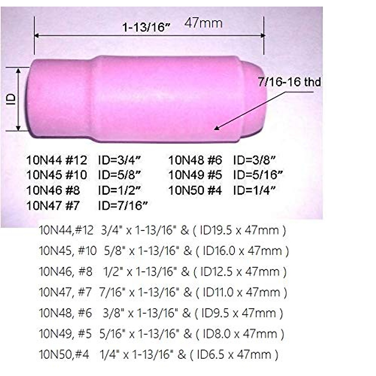 RIVERWELD TIG Alumina Nozzles Ceramic Shield Cup #7 10N47 7/16" Orifice Fit DB PTA SR WP 17 18 26 TIG Welding Torch 10pk
