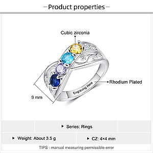 Personalized Mothers Ring with 3/4/5 Simulated Birthstones Custom Engraved Family Name Rings for Women Jewelry Gift for Mom Wife Grandma on Mother's Day, Anniversary(4 stone,9)