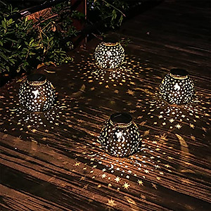 Esgarden 2 Pcs Solar Outdoor Lantern Star Moon Halloween Decorative Hanging Lanterns Light Outside Patio Table Lamp Metal Waterproof Garden Courtyard Walkway Terrace Lawn Gift Halloween Bronze