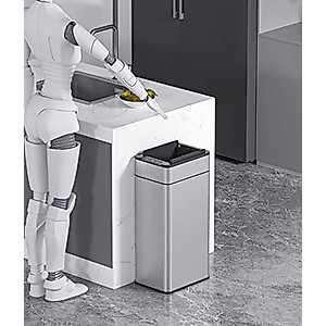 Kitchen Trash Can - ELPHECO - 40 Liter / 10.6 Gallon Automatic Trash Can with Butterfly Lid, Brushed Stainless Steel Finish, Motion Sensor Garbage Can for Kitchen, Office, Living Room, Outside, 6 AAA Batteries (Excluded)