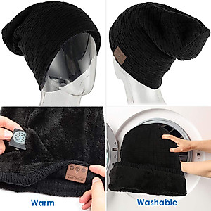 Winter Hats Wireless Beanie Hat with Headphones Smart Beanies Headset Warm Musical Headphone with Built-in Mic Handsfree for Skiing Skateboarding Jogging for Men Women Boys Girls Black