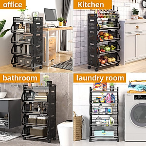 Rolling Storage Cart with Wheels, COORACK Kitchen Storage Carts Utility Cart with Handle, Fruit Vegatable Storage Cart Rack Bin for Kitchen Bathroom (5 Tier)