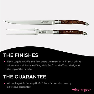 Laguiole California Carving Knife and Fork Set (11 inch) - Rosewood - Stainless Steel - Ergonomic Handles - Stored in a California Oakwood Gift Box