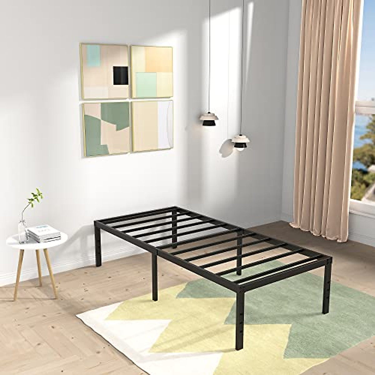 DiaOutro 18 Inch Twin XL Bed Frame Heavy Duty No Box Spring Needed Metal Platform with Maximum Storage, Easy to Assembly, Noise Free, Black