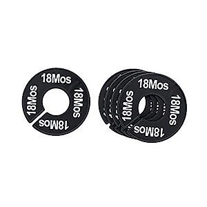 NAHANCO CBWKIT6 Black Round Clothing Size Divider with White Print for Baby/Kid Sizes, 3Mos – 4T, Kit of 50 (10 Sizes of 5 Each)