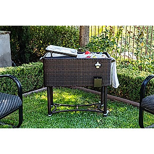 Permasteel 80-Qt Hand-Woven Wicker Patio Cooler with Wheels | Beverage Rolling Cooler for Backyard Deck, PS-A208-BB, Outdoor Drink Cart, Rattan Style, Brown