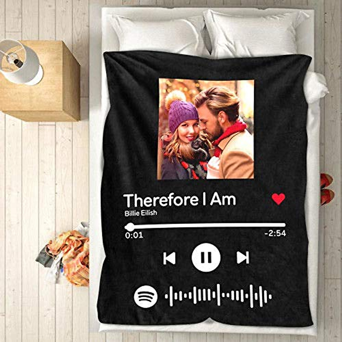 Custom Blanket with Picture Scan Spotify Code Photo Black Blanket Personalized Fleece Blanket Throw Crib Soft Blanket Design Your Own Blanket Baby Adult Bed Decor Bedroom Birthday Wedding Gift 50x60