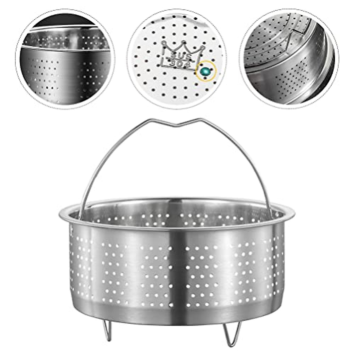 Luxshiny Rice Cooker Rice Cooker Rice Cooker Steamer Basket with Handle Legs Vegetable Steamer Insert Stainless Steel for Steaming Food Meat Fish Rice Veggie 22cm Accessories