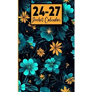 Pocket Calendar 2024-2027 for Purse: Small 4-Year Monthly Agenda From Jan 2024 To December 2027 ... , Birthdays | Contact List | Password Keeper | Blue Neon Colorful Floral Cover