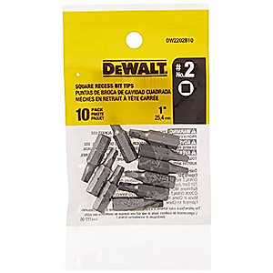 DEWALT DW2202B10 #2 Square Recess 1-Inch Bit Tip (10-Pack), Silver