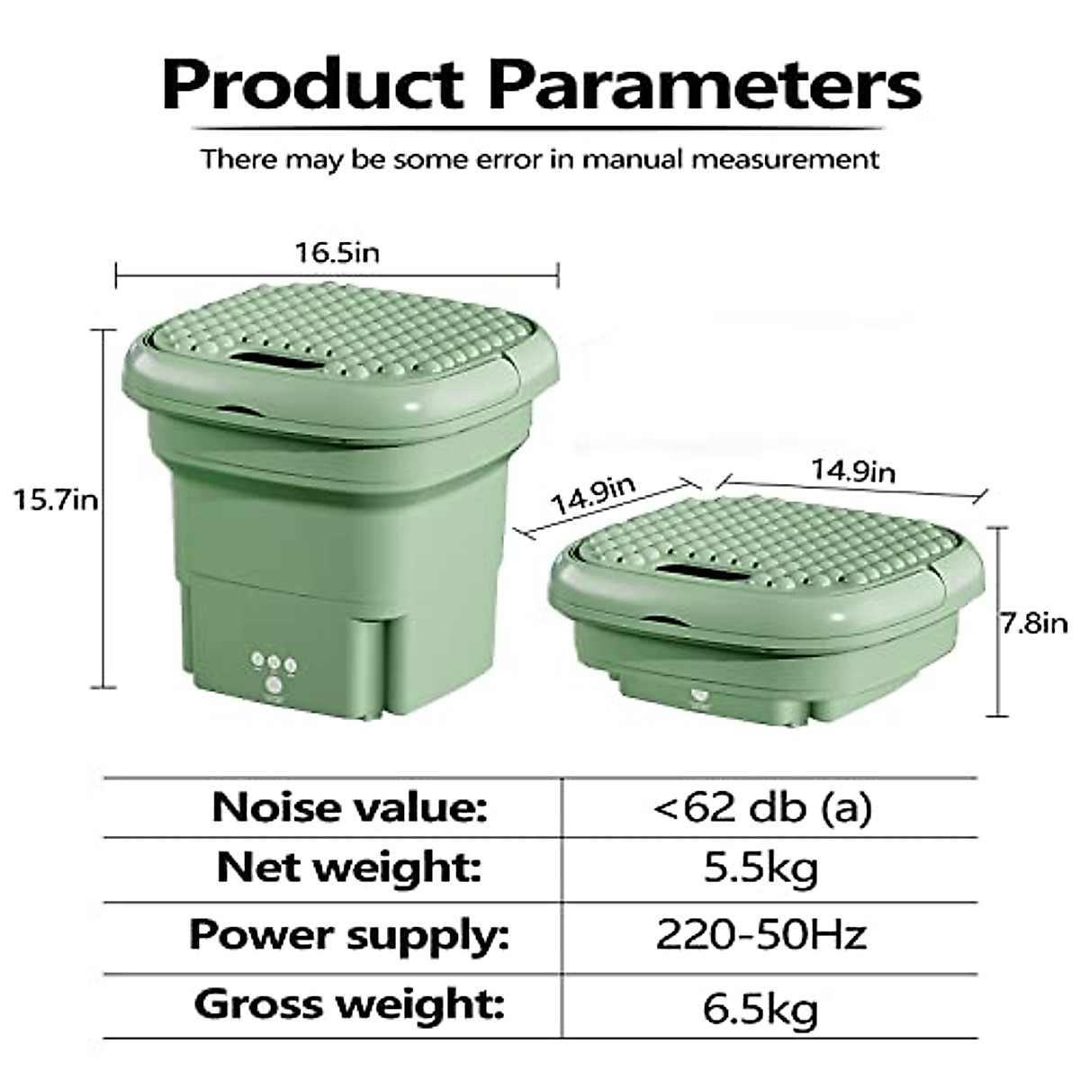 Foldable Washing Machine, Mini Portable Washer, Washing Machine with Drain Basket for Apartment, Laundry, Camping, RV, Travel, Underwear, Personal, Baby - GREEN